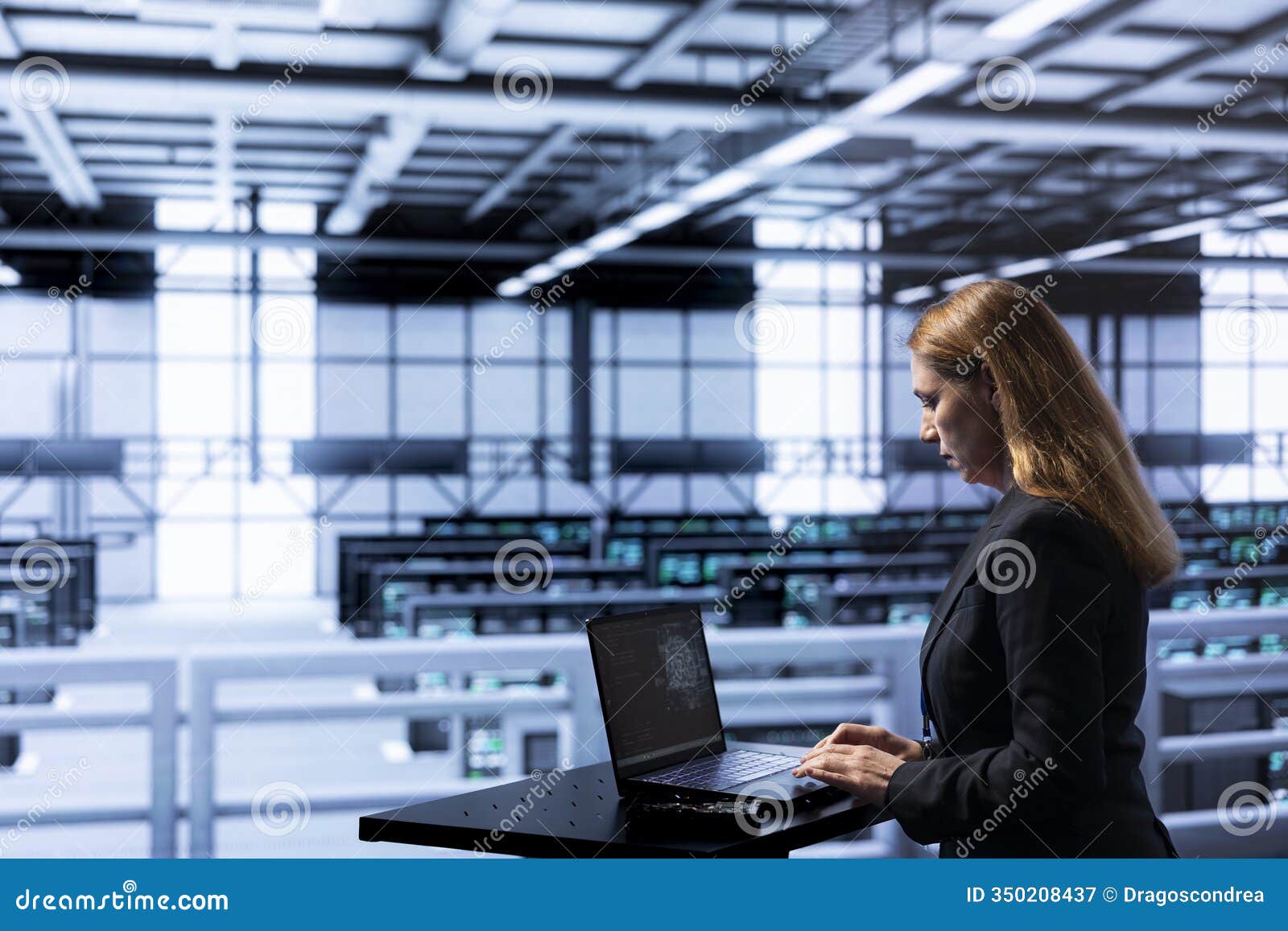 Admin in Data Center Using Laptop To Visualize Artificial Intelligence Stock Image - Image of ...
