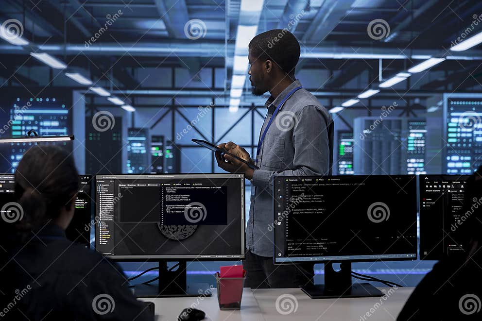 Admin in Data Center Using Tablet To Check for Server Performance Issues Stock Image - Image of ...