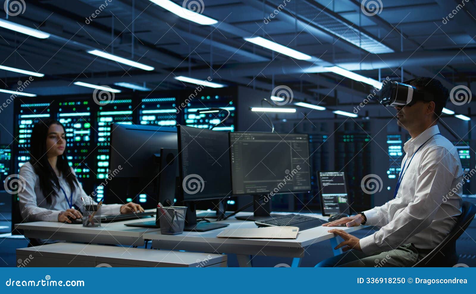 Admin in Data Center Using Virtual Reality Tech Stock Photo - Image of ...