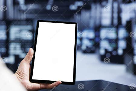 Admin Uses Mock Up Tablet for VPN Server Stock Image - Image of ...