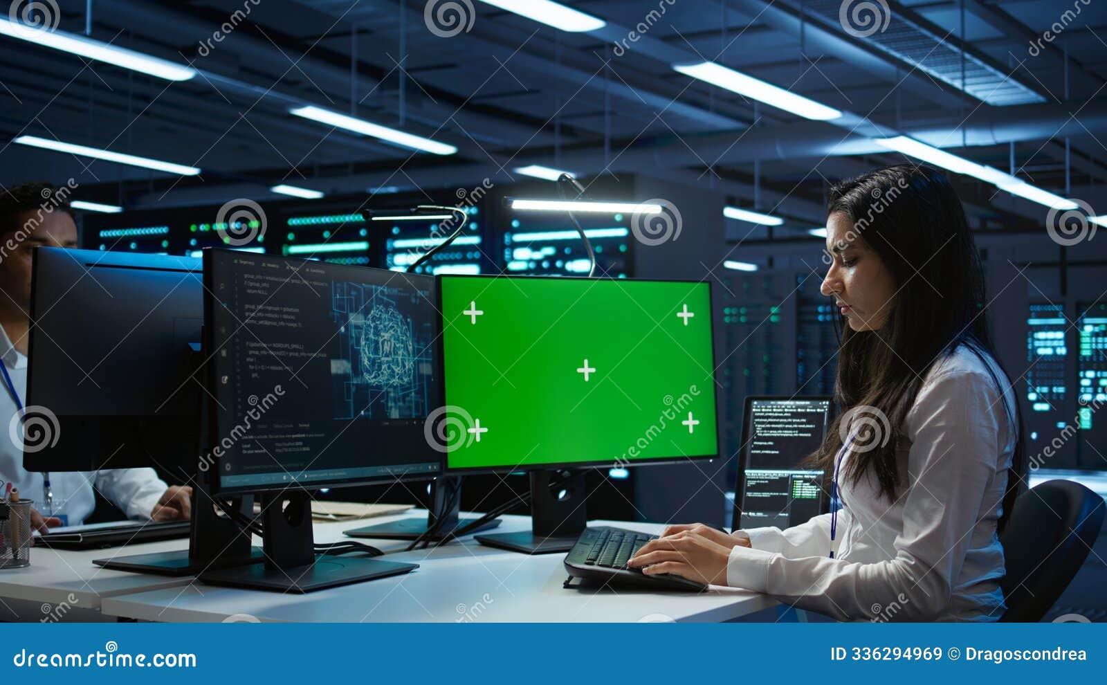 Admin Using AI Tech on Isolated Screen PC To Do Maintenance in Server Room Stock Image - Image ...