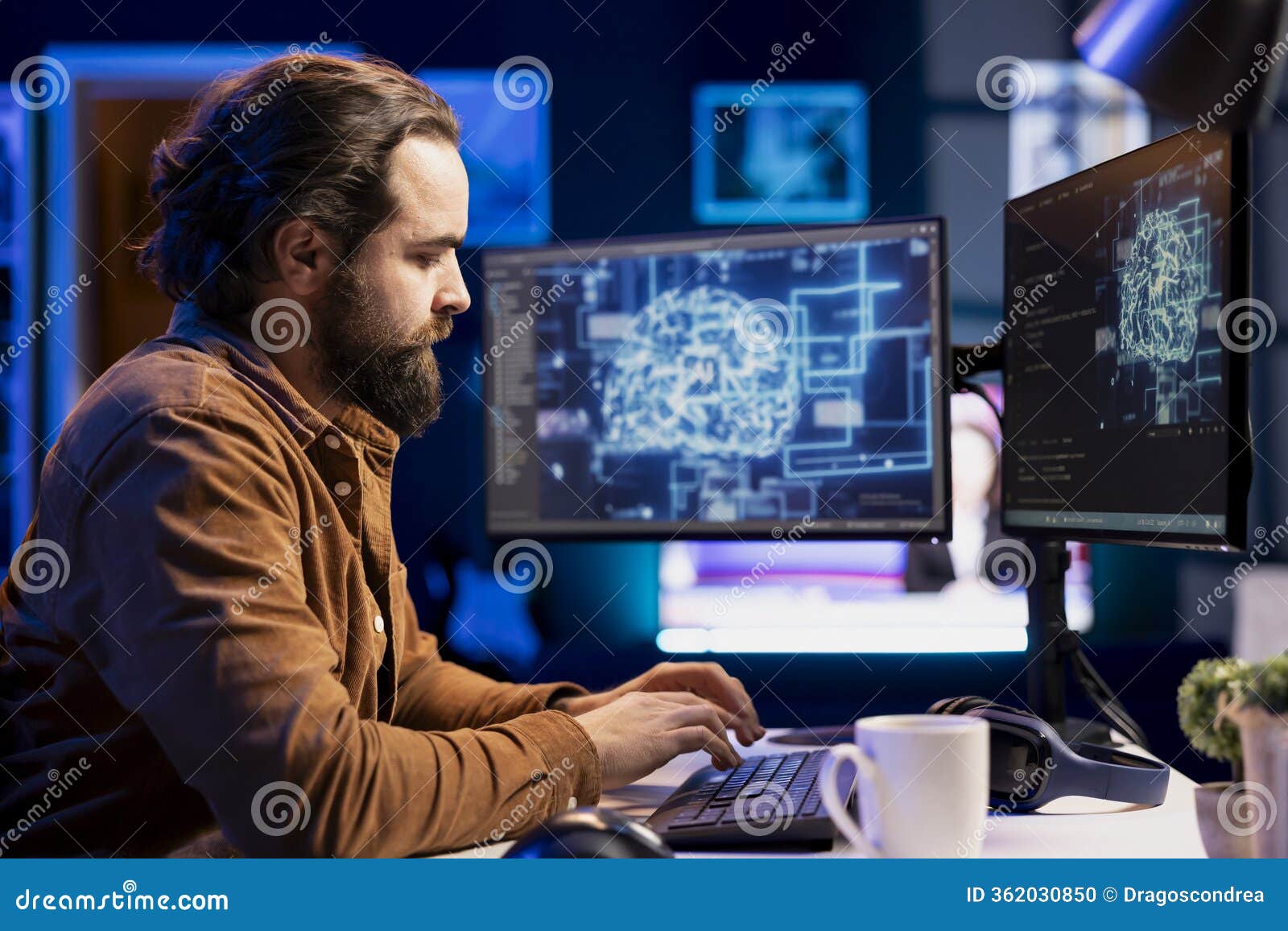 Admin Using Computer for Artificial Intelligence Computing Stock Photo - Image of expert ...