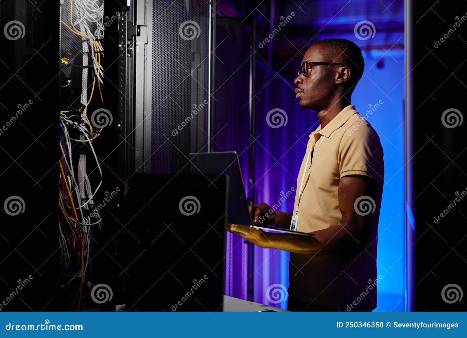 Admin Using Laptop in Data Center Stock Photo - Image of supercomputer ...