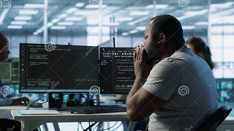 Admin Working in Data Center Suffering from Cold, Sneezing Stock Image ...