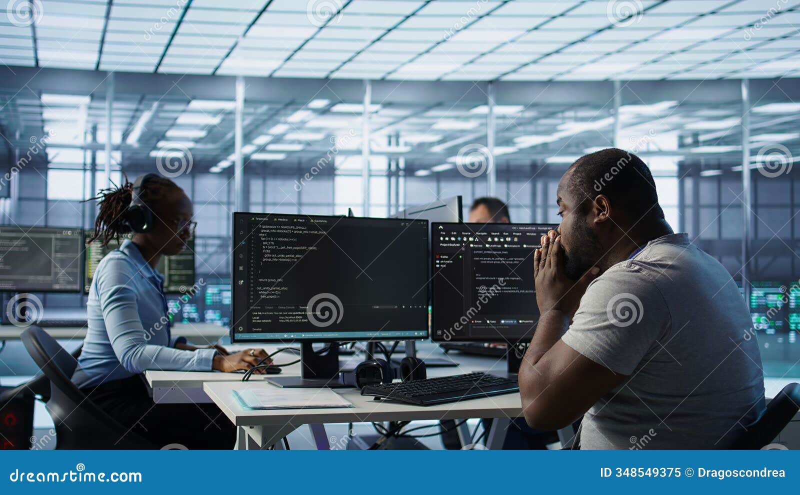 Admin Working in Data Center Suffering from Cold, Sneezing Stock Image ...