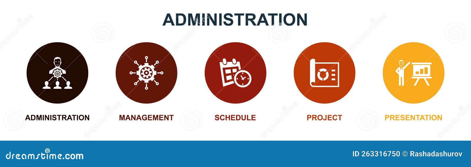 Administration And Management, Featuring Symbols Like A Briefcase, A ...