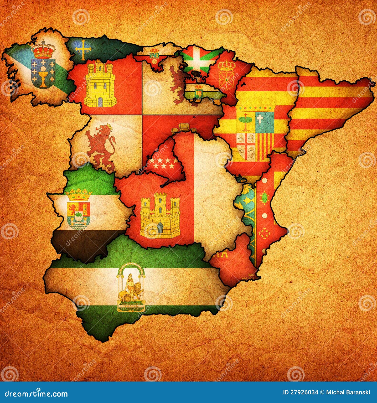 Administration Map of Spain Stock Illustration - Illustration of rusty ...