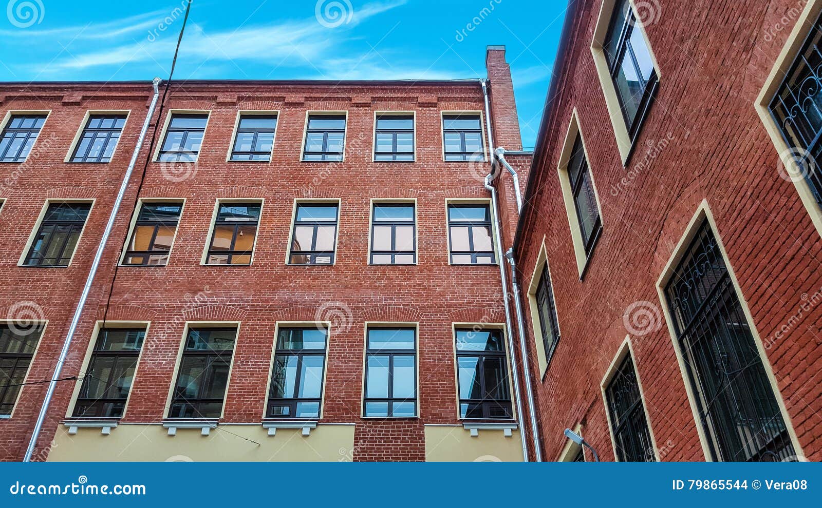 Administrative Building. Brick with Windows on Sky Back Stock Photo ...