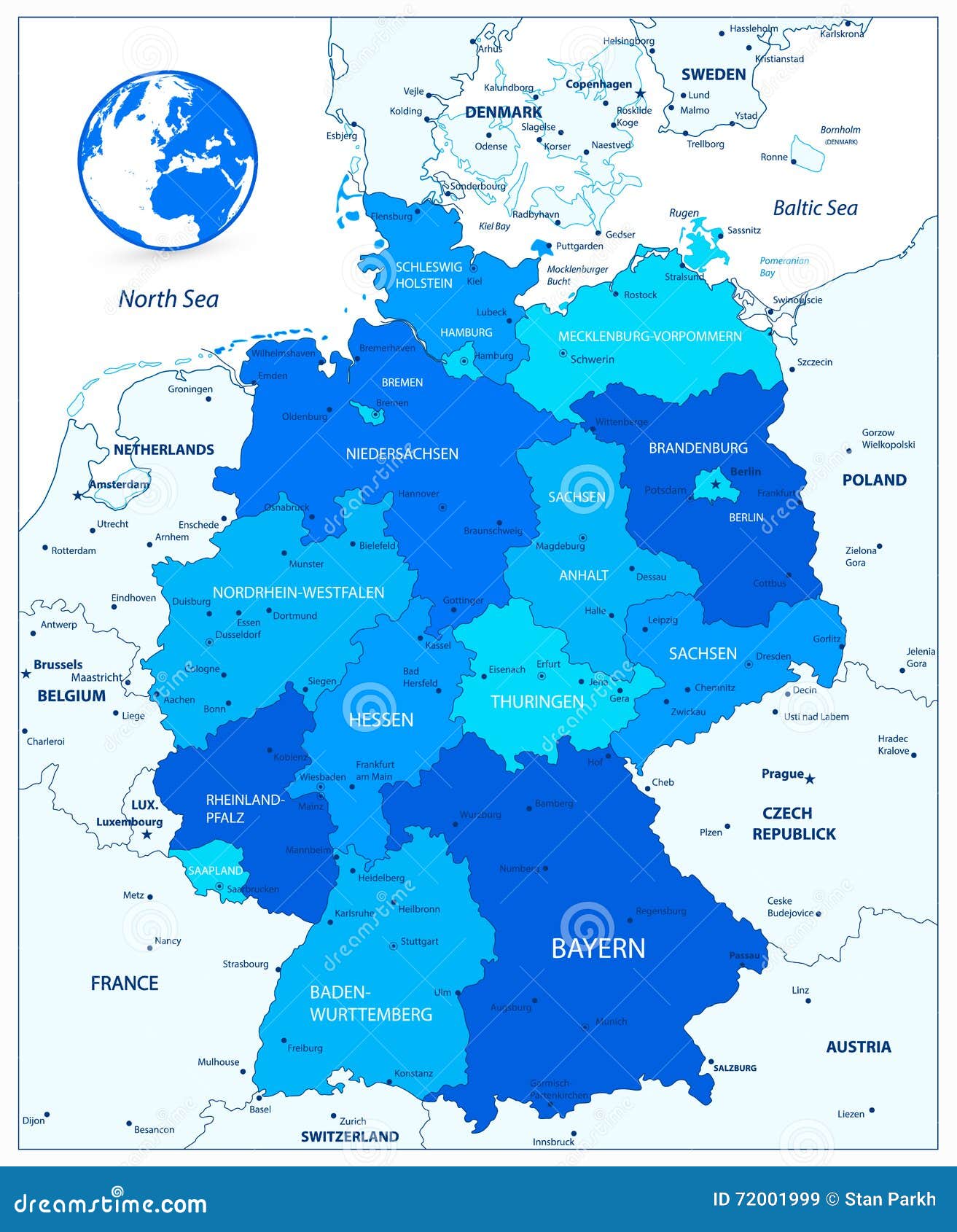 Administrative Divisions Blue Map of Germany Stock Vector ...