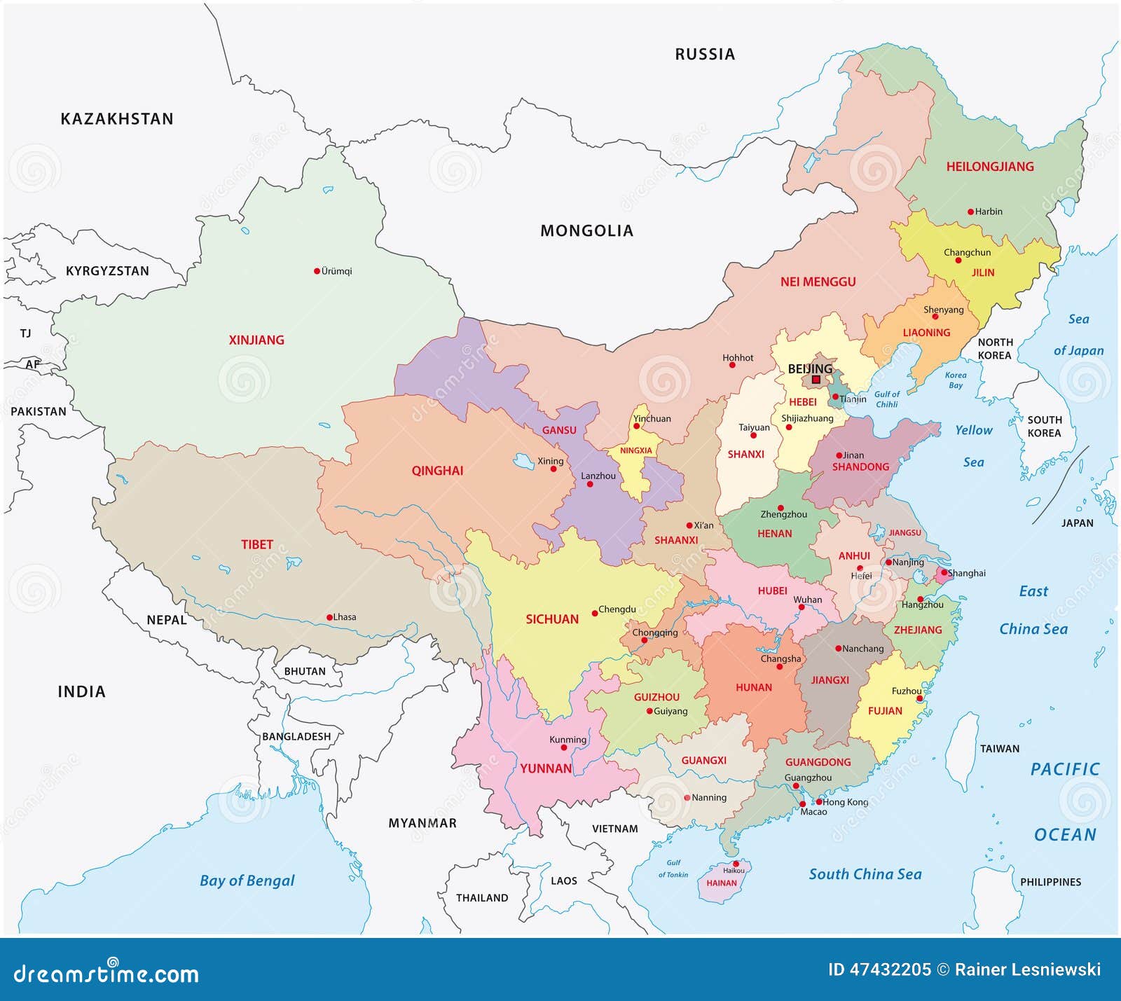 Administrative Divisions of China Stock Illustration - Illustration of ...