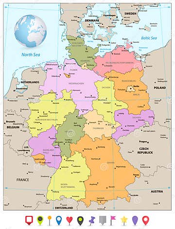 Administrative Divisions Map of Germany with Flat Icons Stock Vector ...