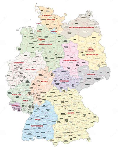 Administrative Map of Germany Stock Illustration - Illustration of ...