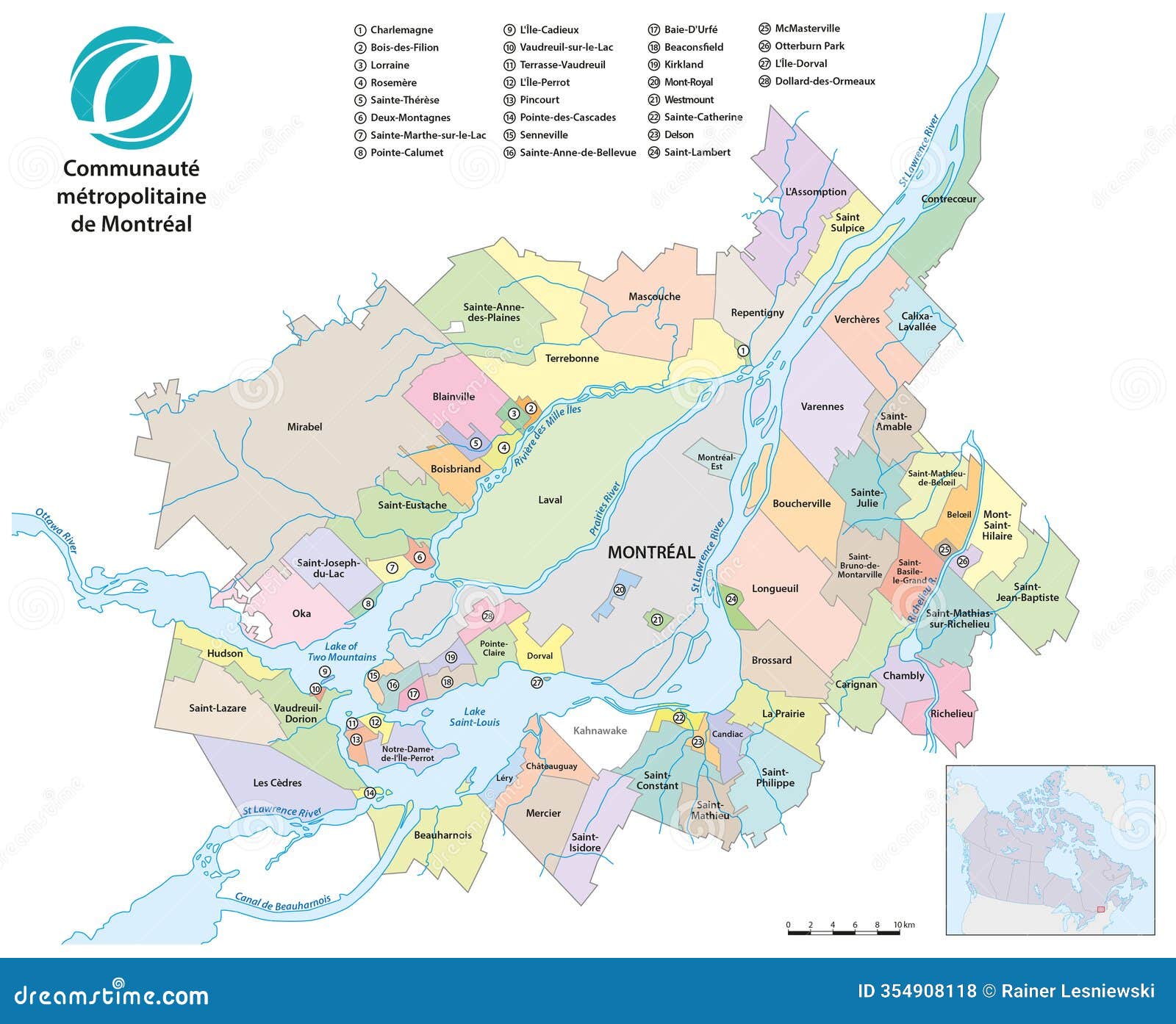 Administrative Map of the Greater Montreal Area, Canada Stock ...
