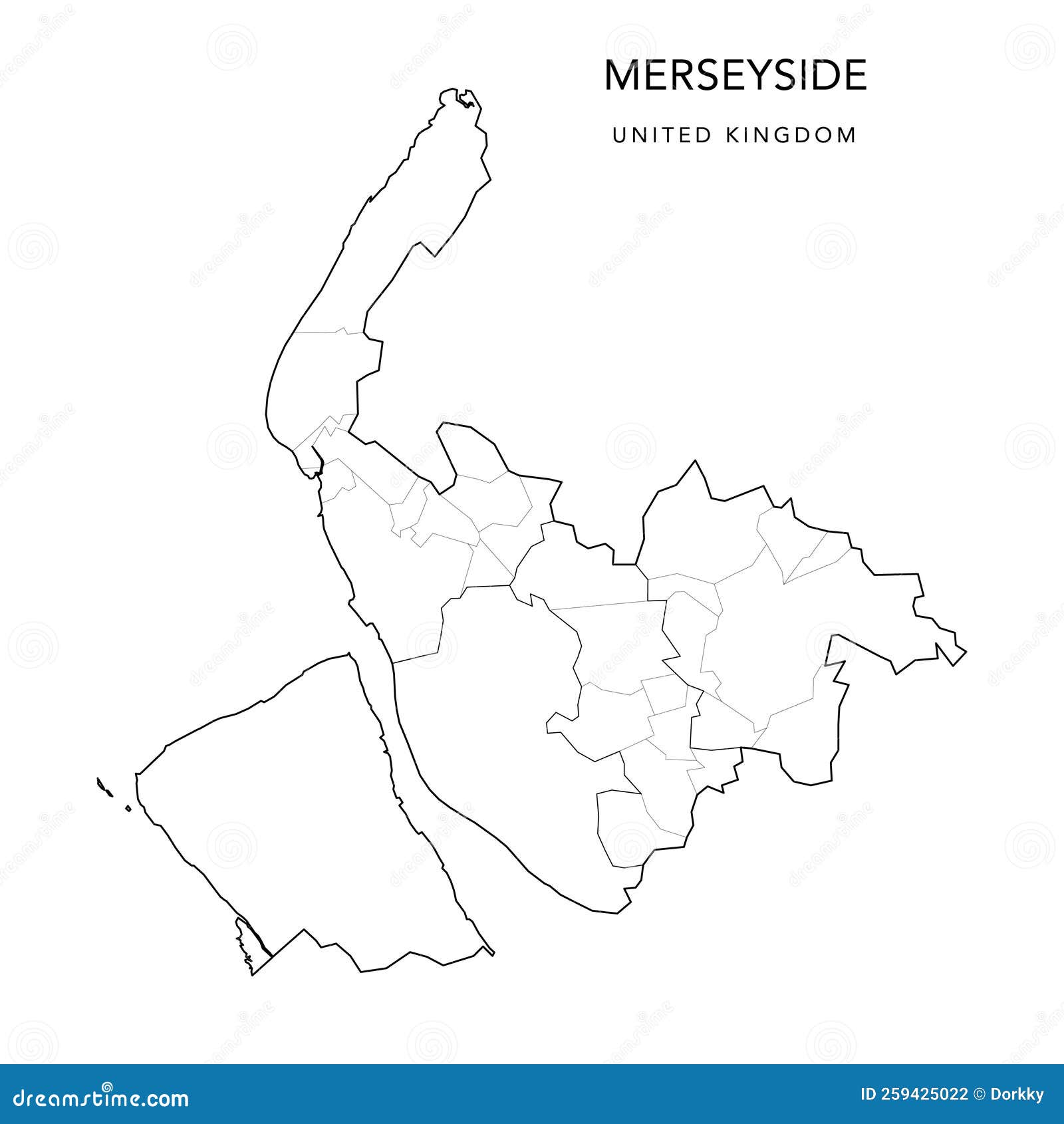 Administrative Map of Merseyside As of 2022 - Vector Illustration Stock ...
