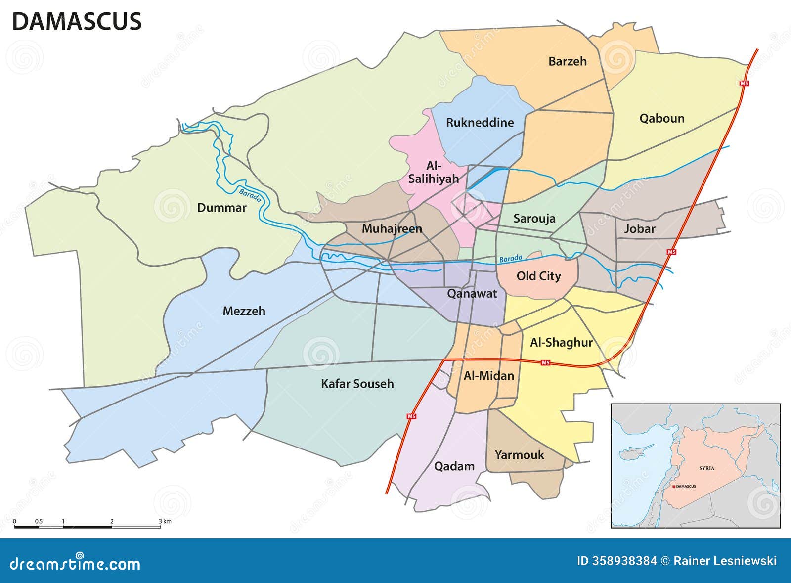 Administrative Map of the Syrian Capital Damascus Stock Illustration ...