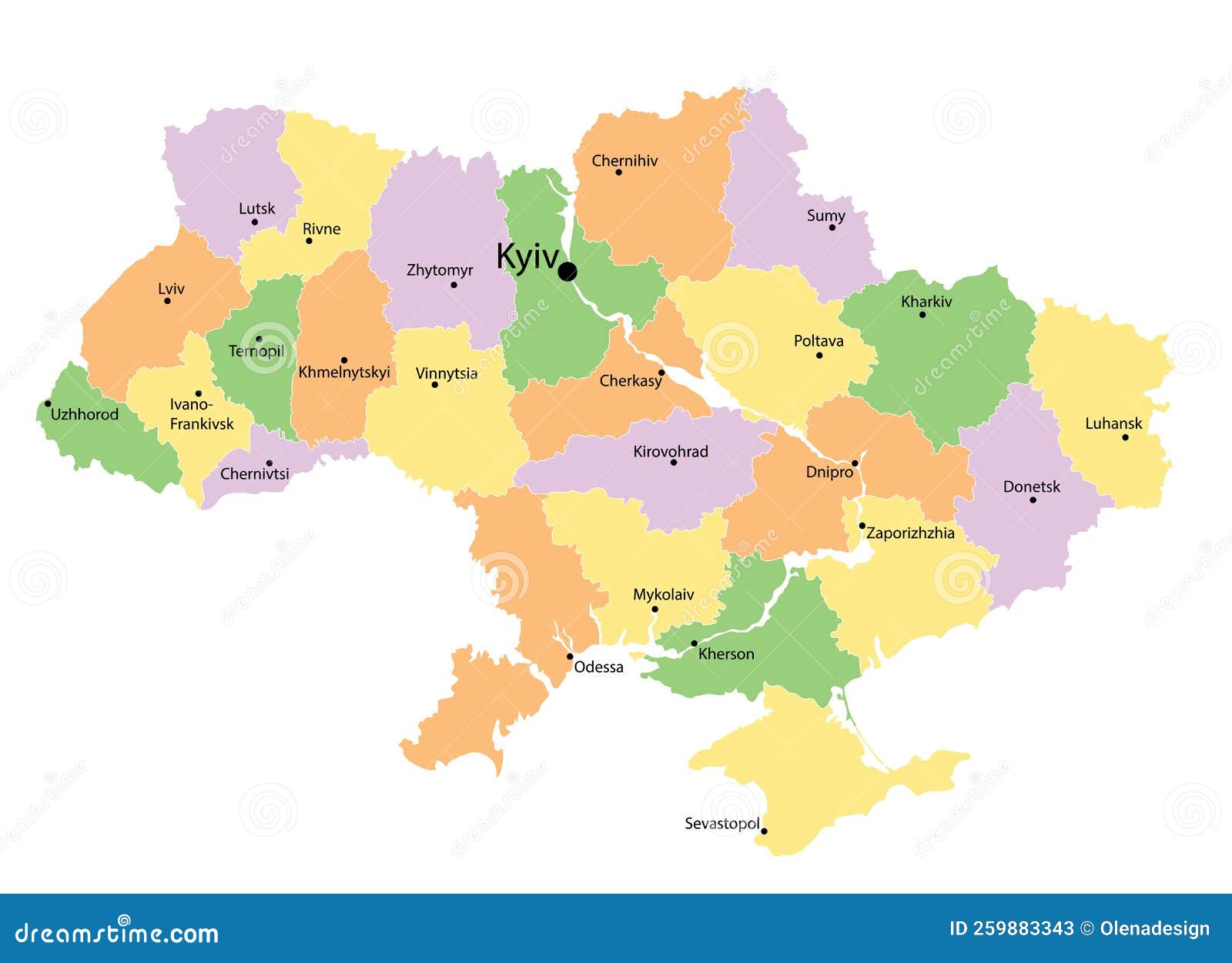Administrative Map of Ukraine with Colored Ukrainian Areas. Vector ... Administrative Map of Ukraine with Colored Ukrainian Areas. Vector ...
