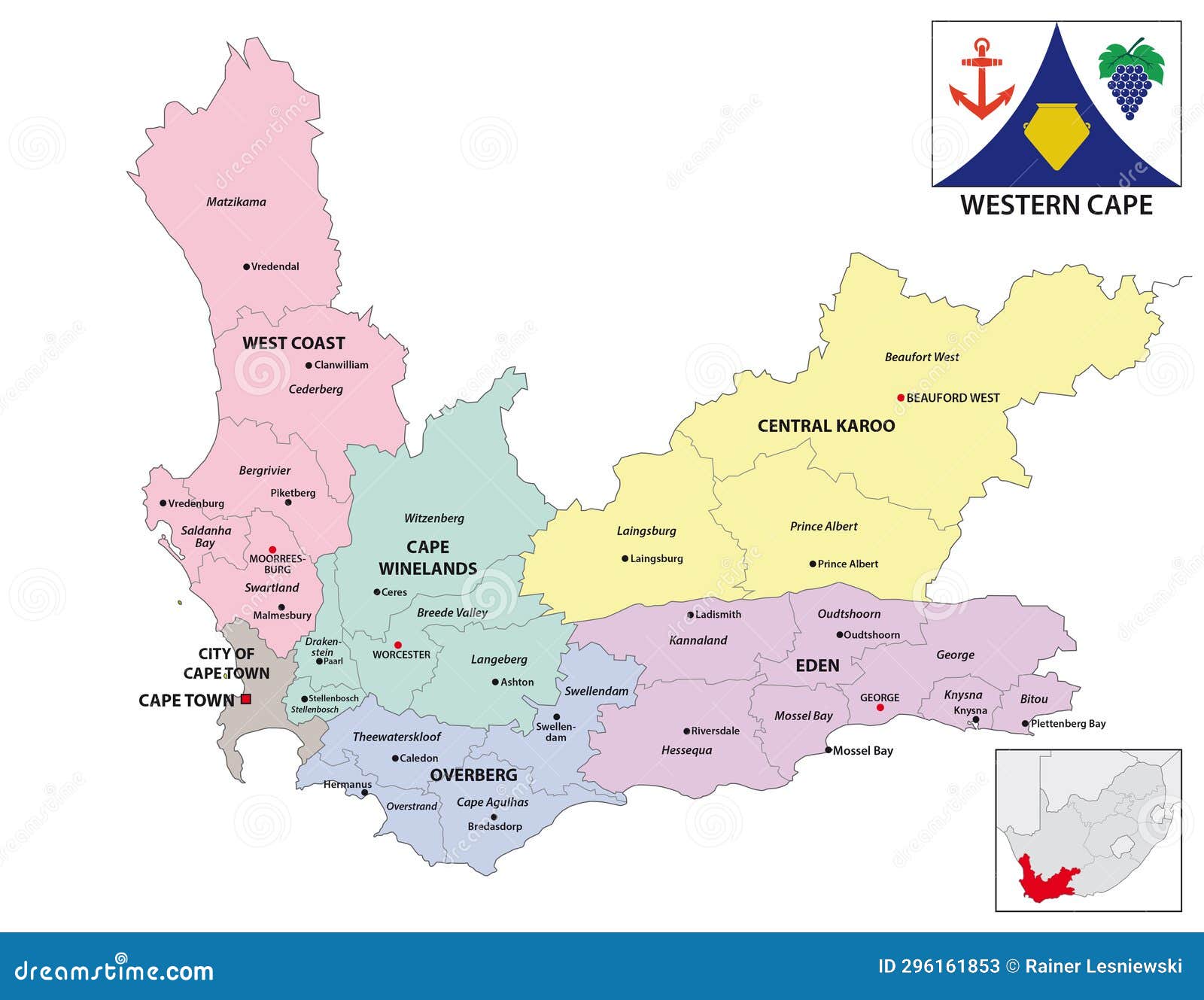 Administrative Map of the Western Cape, South Africa Stock Vector ...