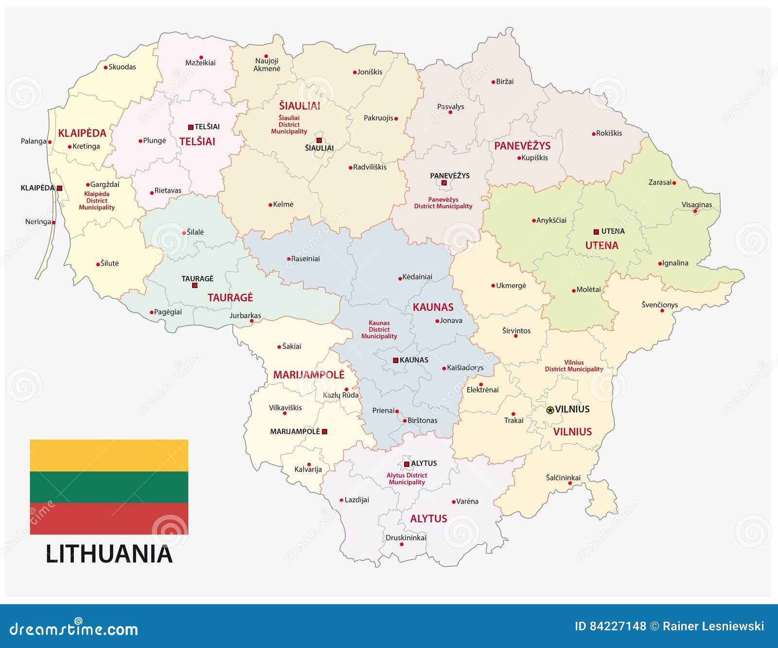 Administrative and Political Map of the Baltic Republic of Lithuania ...