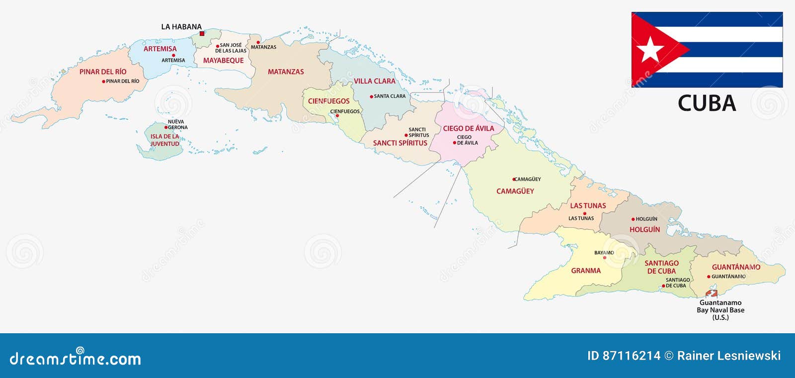 Administrative and Political Map of Cuba with Flag Stock Illustration ...