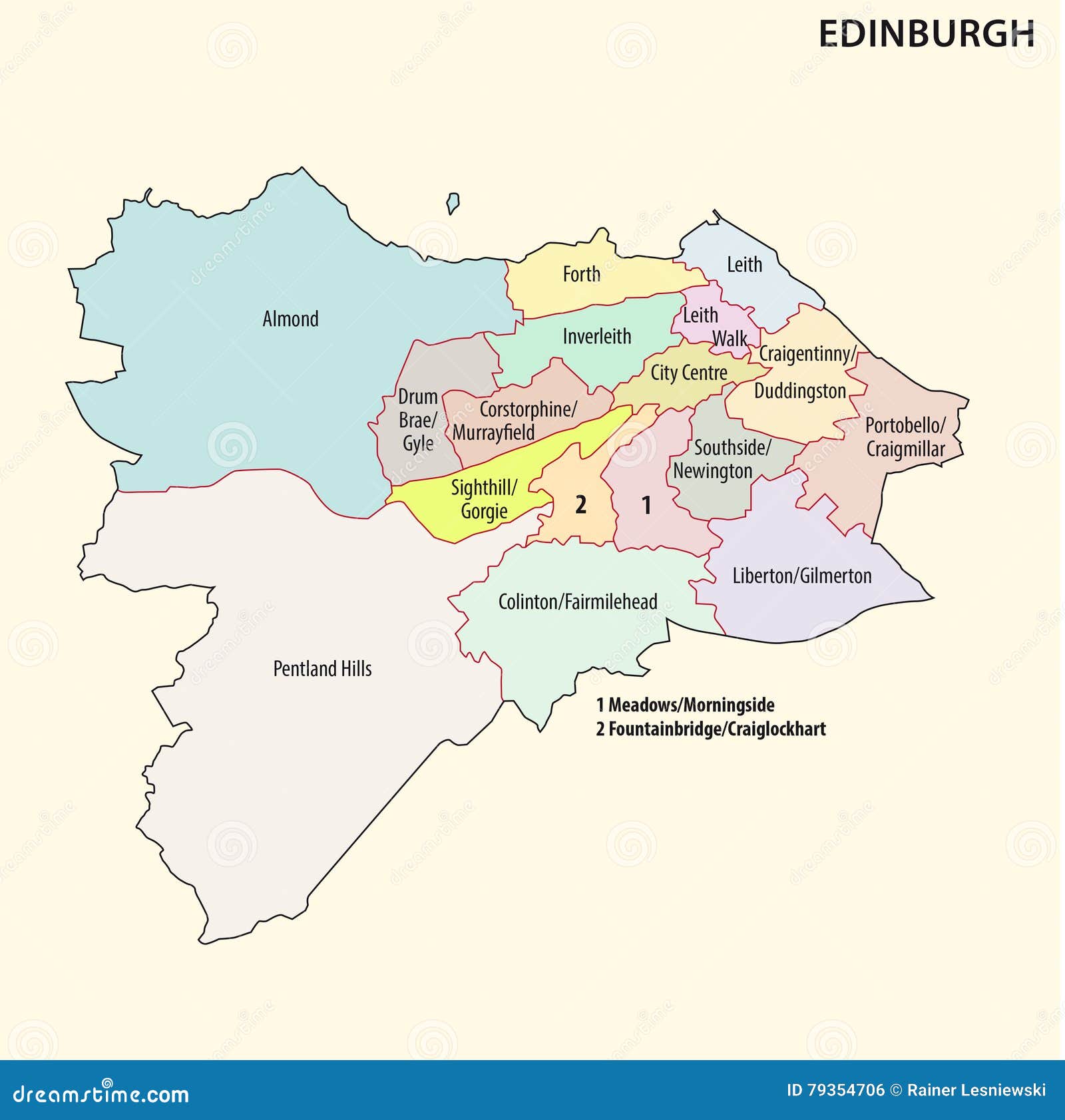 Administrative And Political Map Of Edinburgh Vector Illustration ...