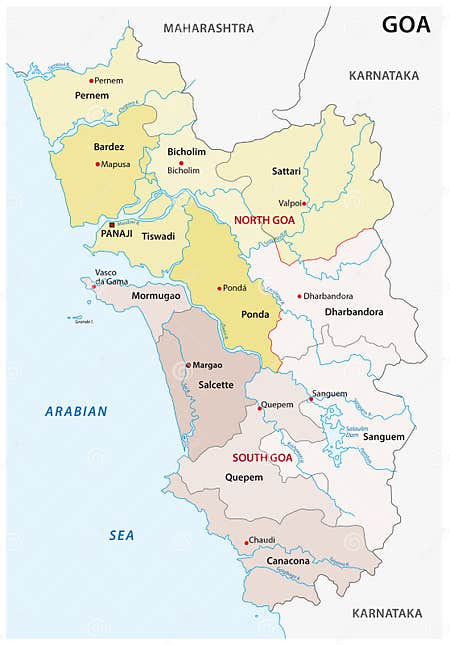 Administrative and Political Map of the Indian State of Goa Stock ...