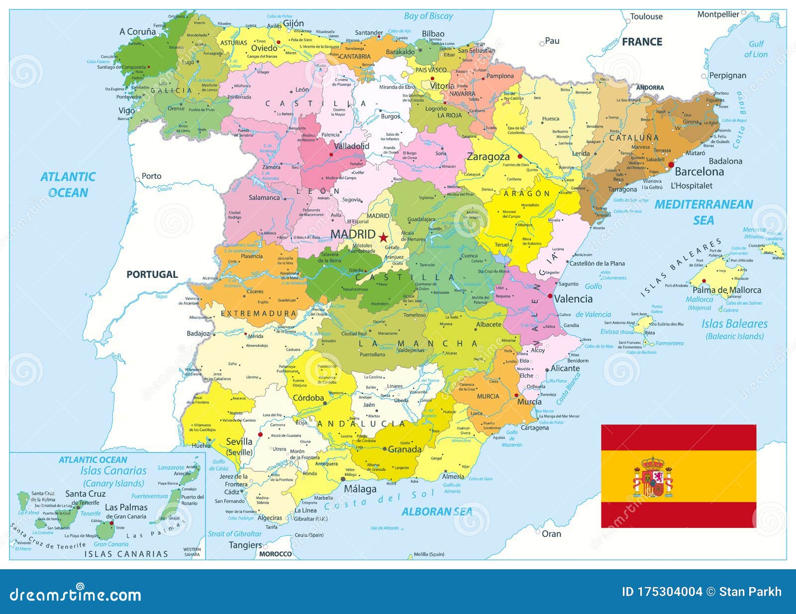 Administrative Political Map of Spain Stock Vector - Illustration of ...
