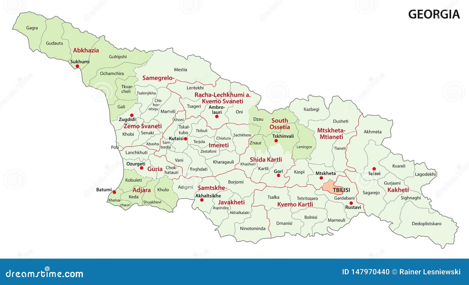Administrative and Political Vector Map of Georgia Stock Vector ...