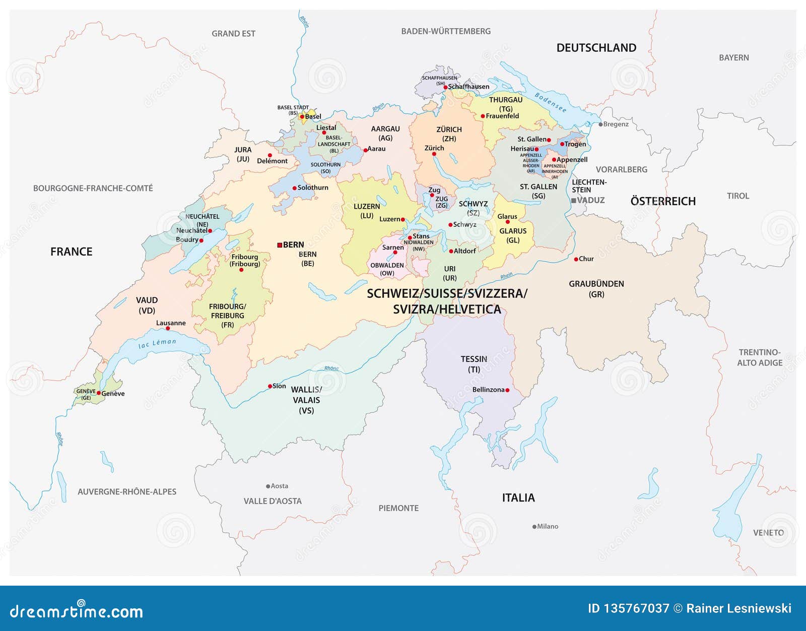 Administrative and Political Vector Map of Switzerland Stock Vector ...