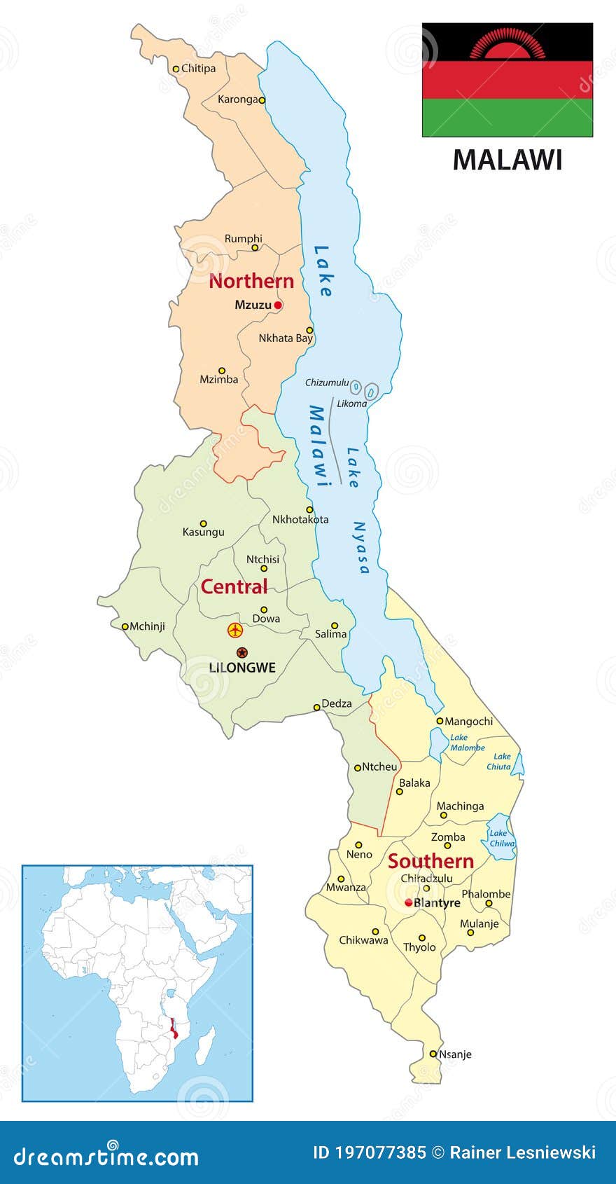 Republic Of Malawi, Lilongwe - Capital City, Pinned On Political Map ...