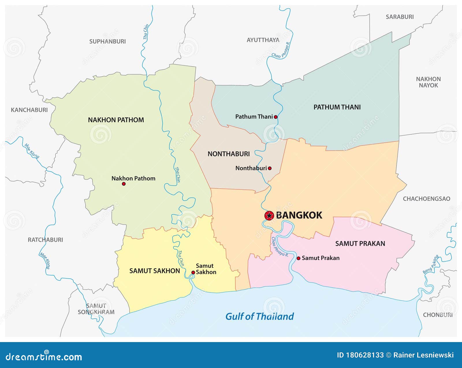 Bangkok Administrative And Political Map With Flag Cartoon Vector ...