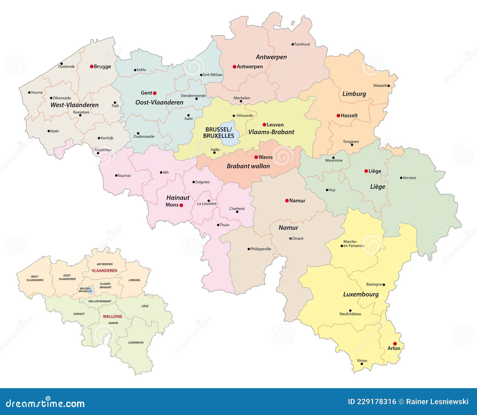 Administrative Vector Map of Belgium Regions, Provinces and Districts ...