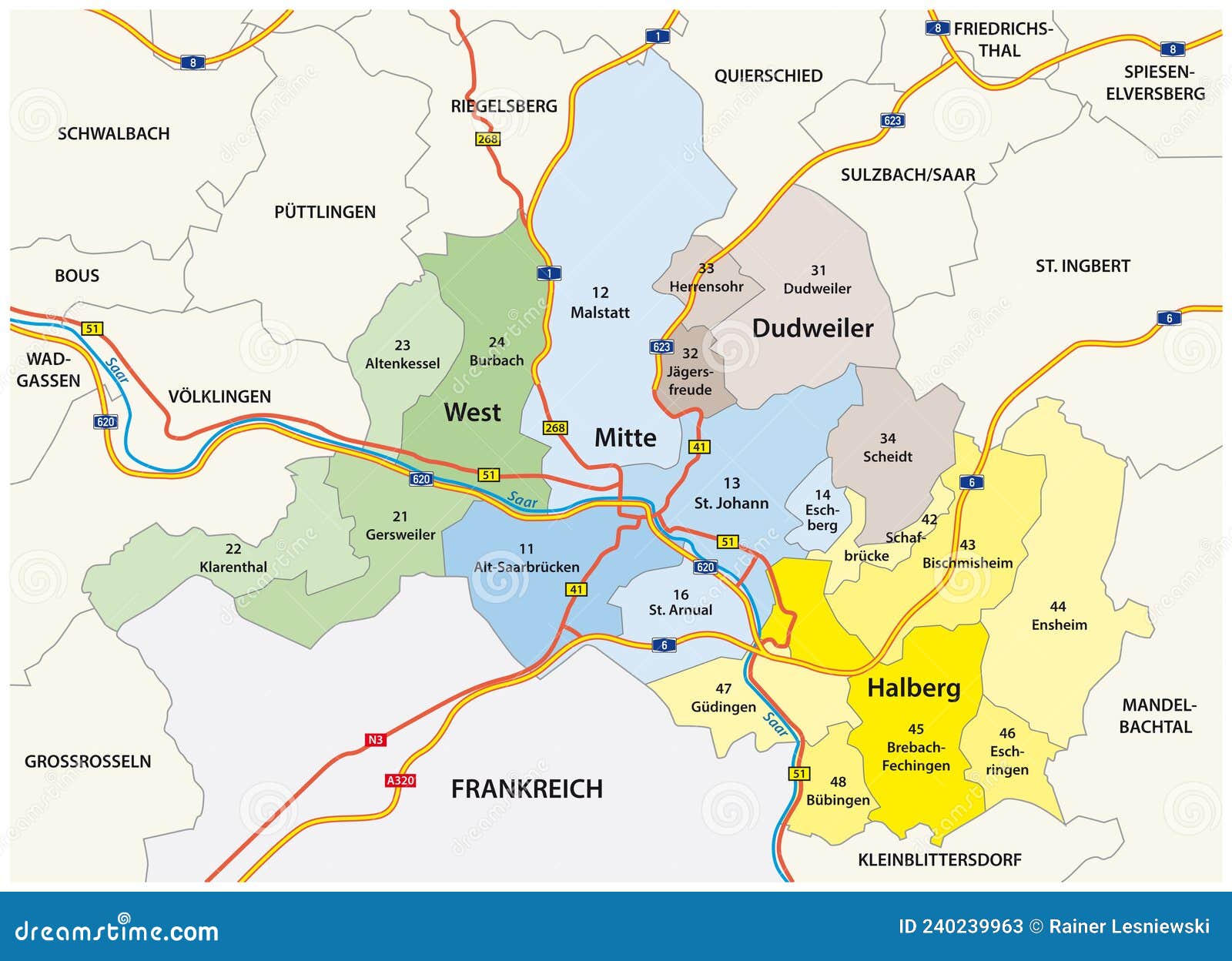 Administrative Vector Map of the Capital of Saarland, Saarbrücken Stock ...