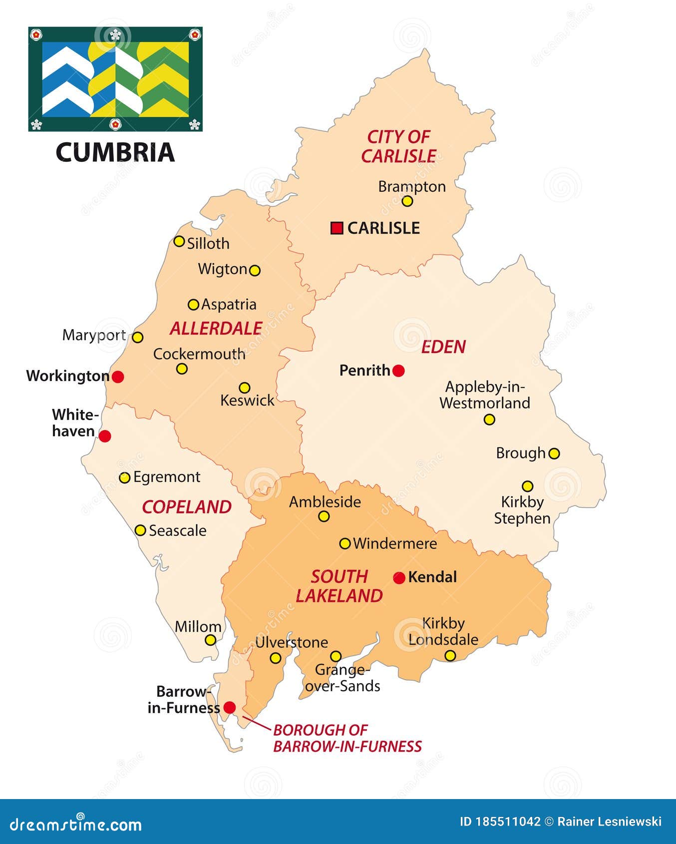 Administrative Vector Map of the English County Cumbria with Flag Stock ...