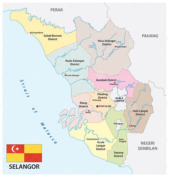 Administrative Vector Map of the Malay State of Selangor with Flag ...