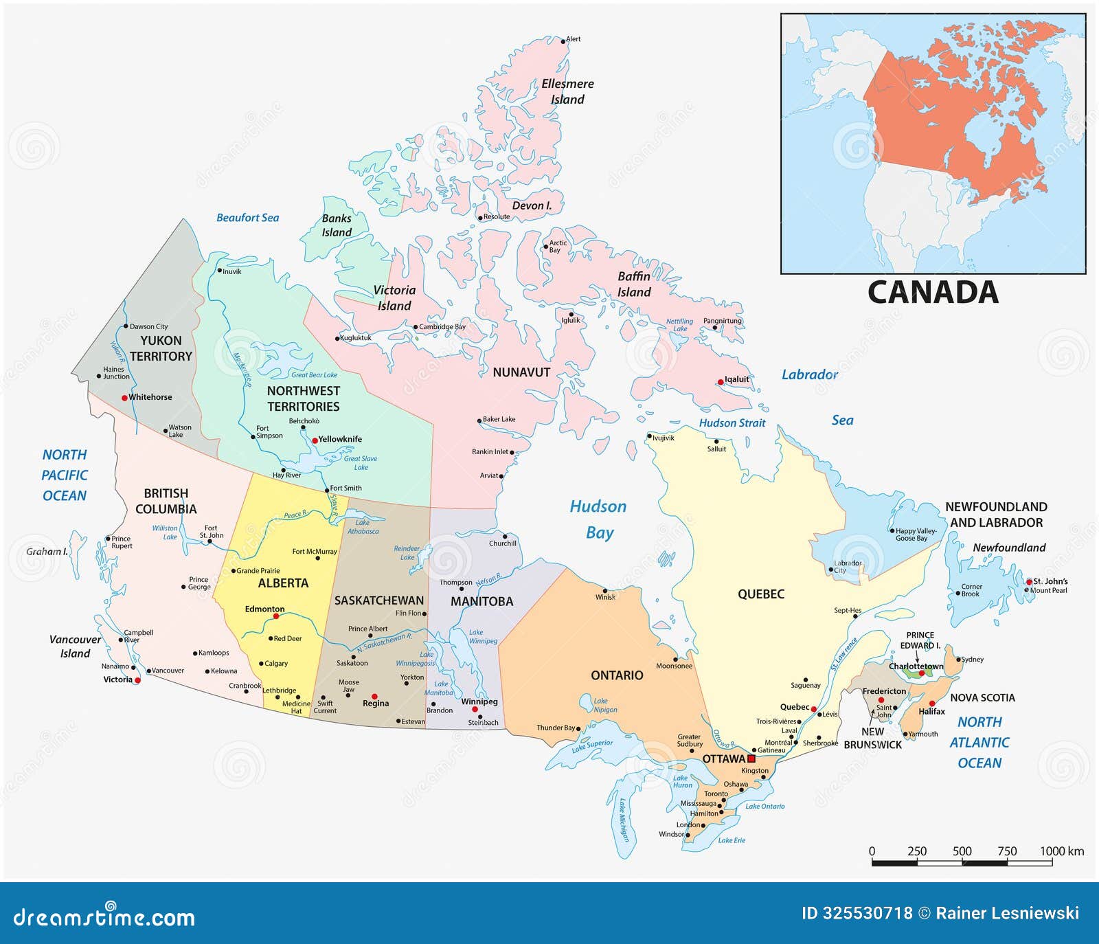 Administrative Vector Map of the North American State of Canada Stock ...