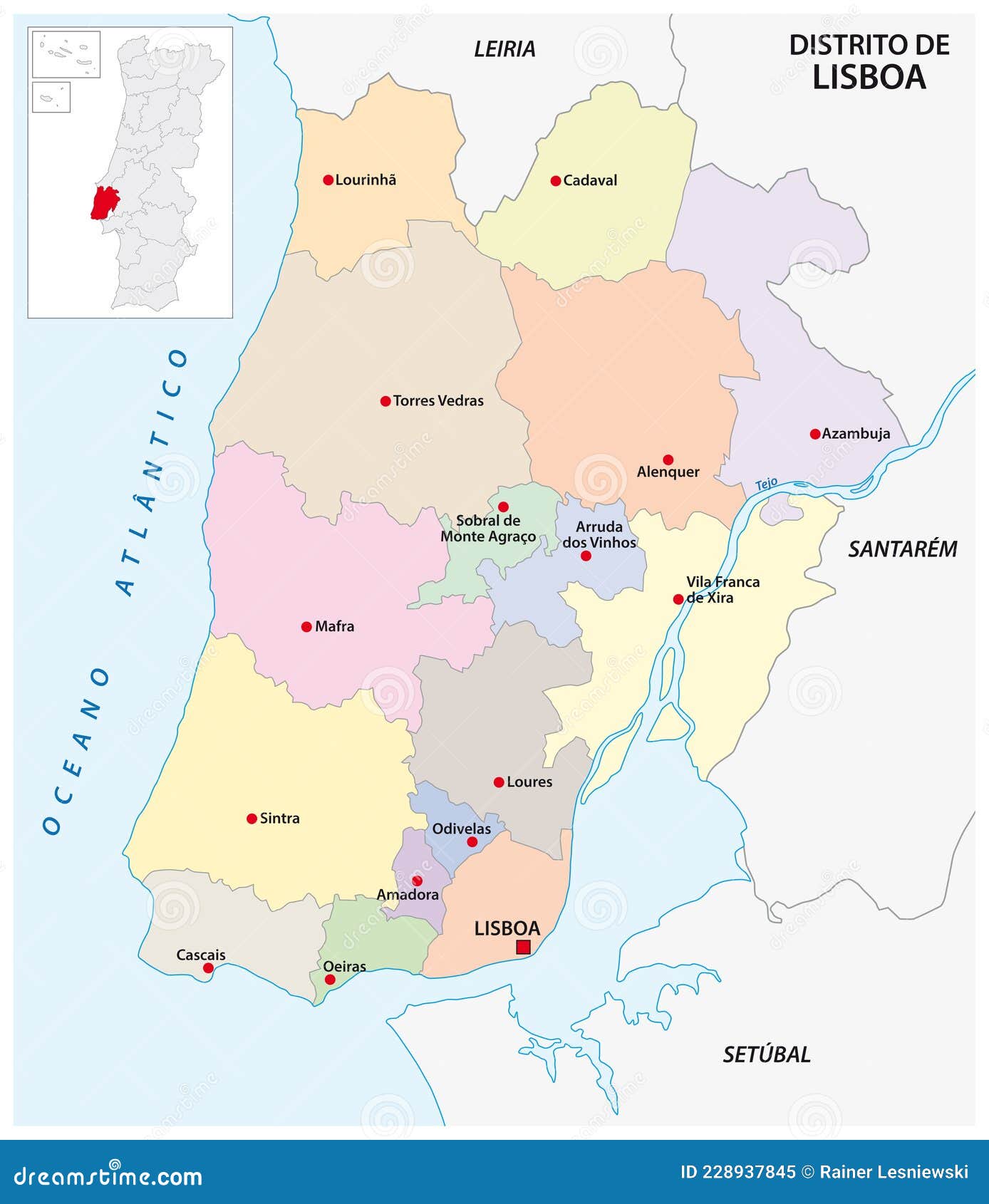 Administrative Vector Map of the Portuguese District of Lisbon Stock ...