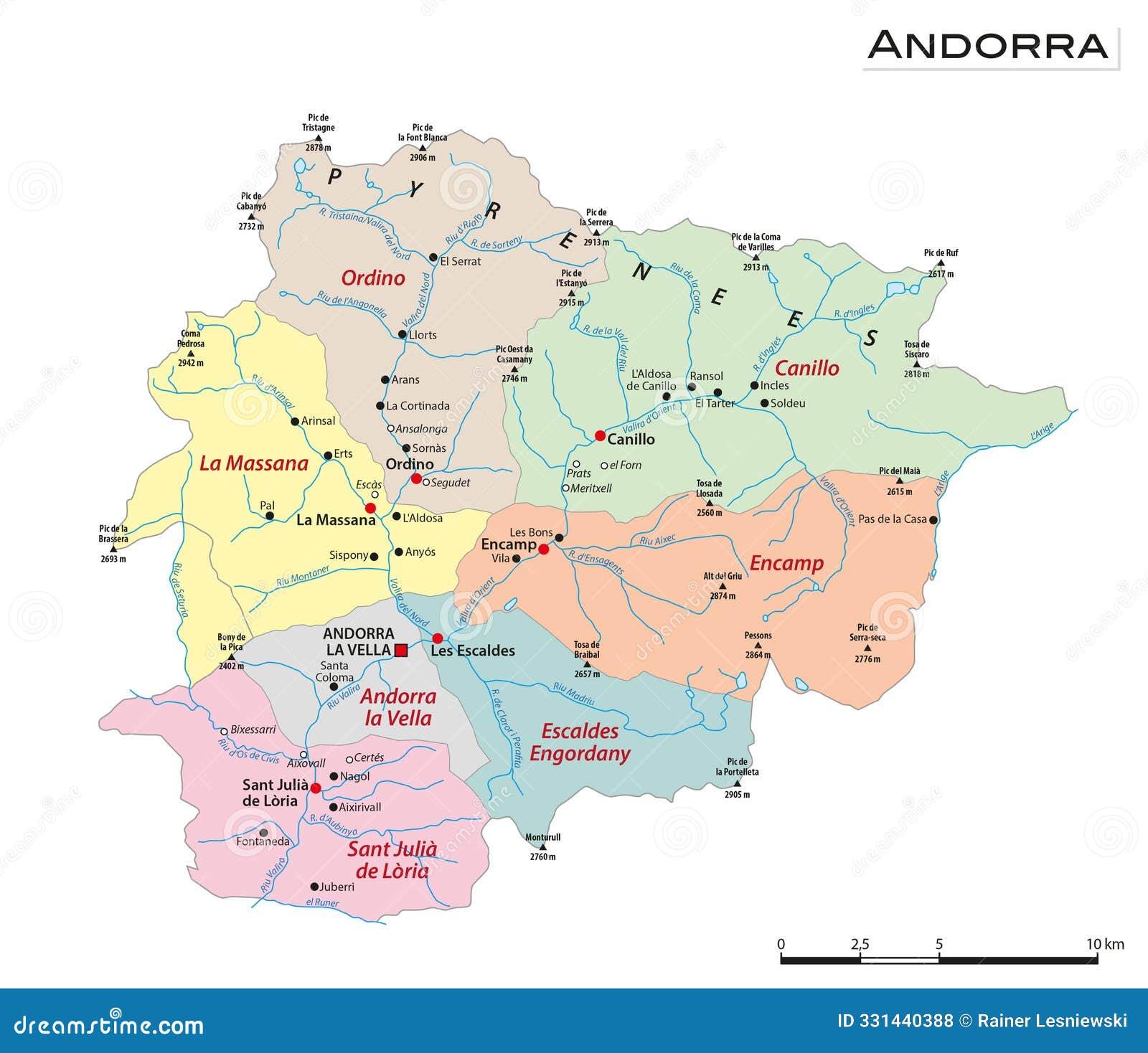 Administrative Map of the Principality of Andorra Stock Vector ...