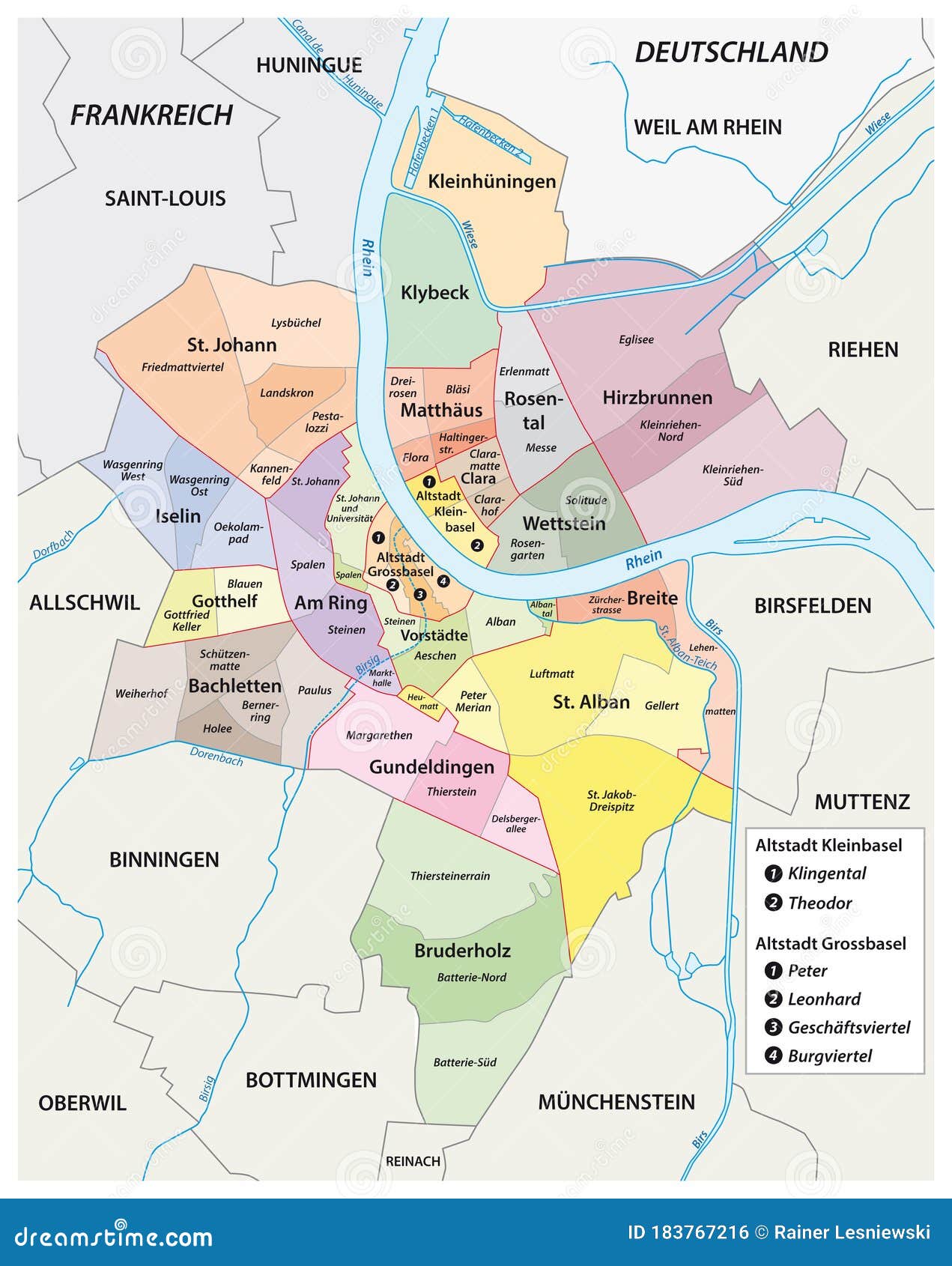 Administrative Vector Map of the Districts of Basel City in German ...