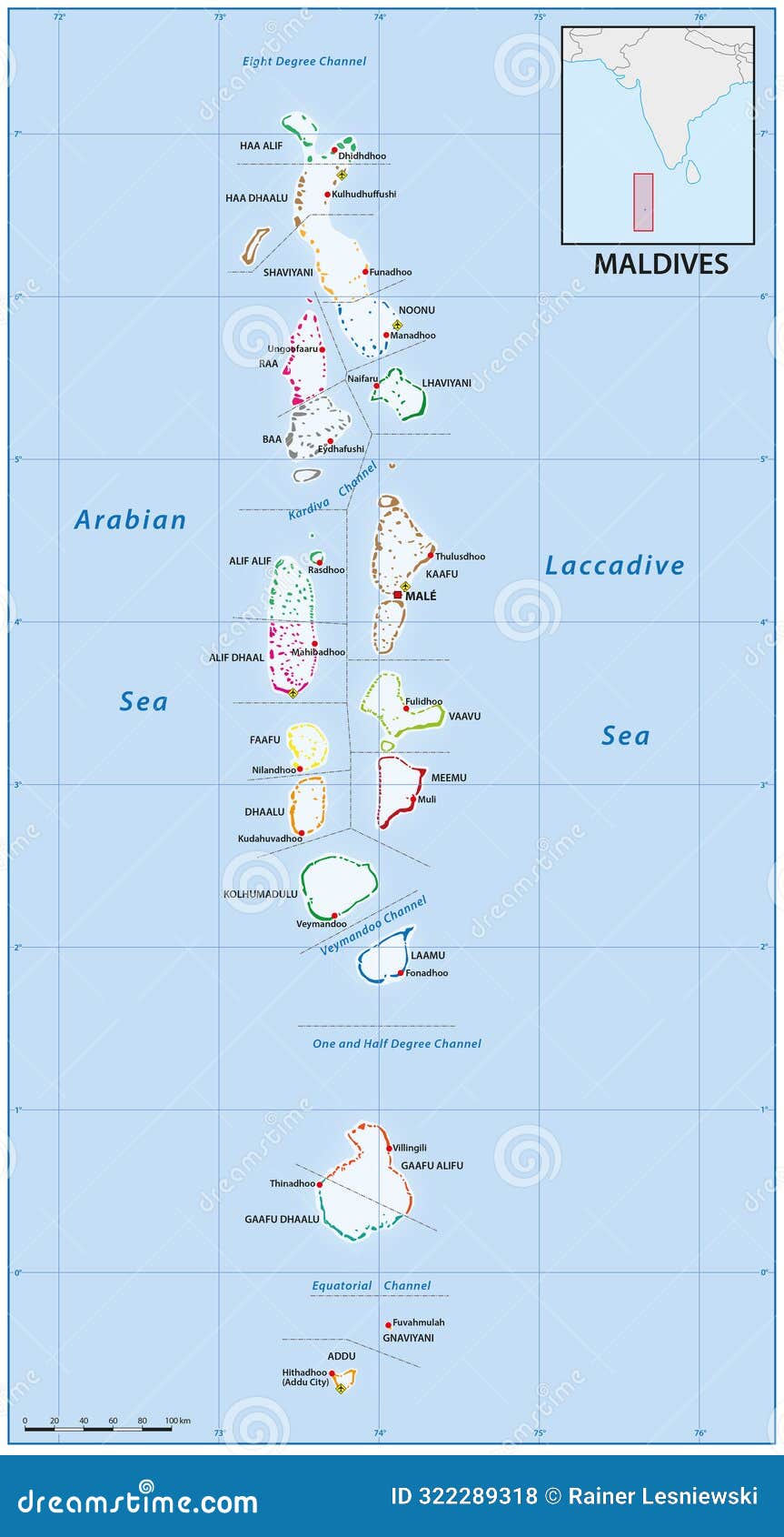 Administrative Vector Map of the Republic of Maldives Stock Vector ...