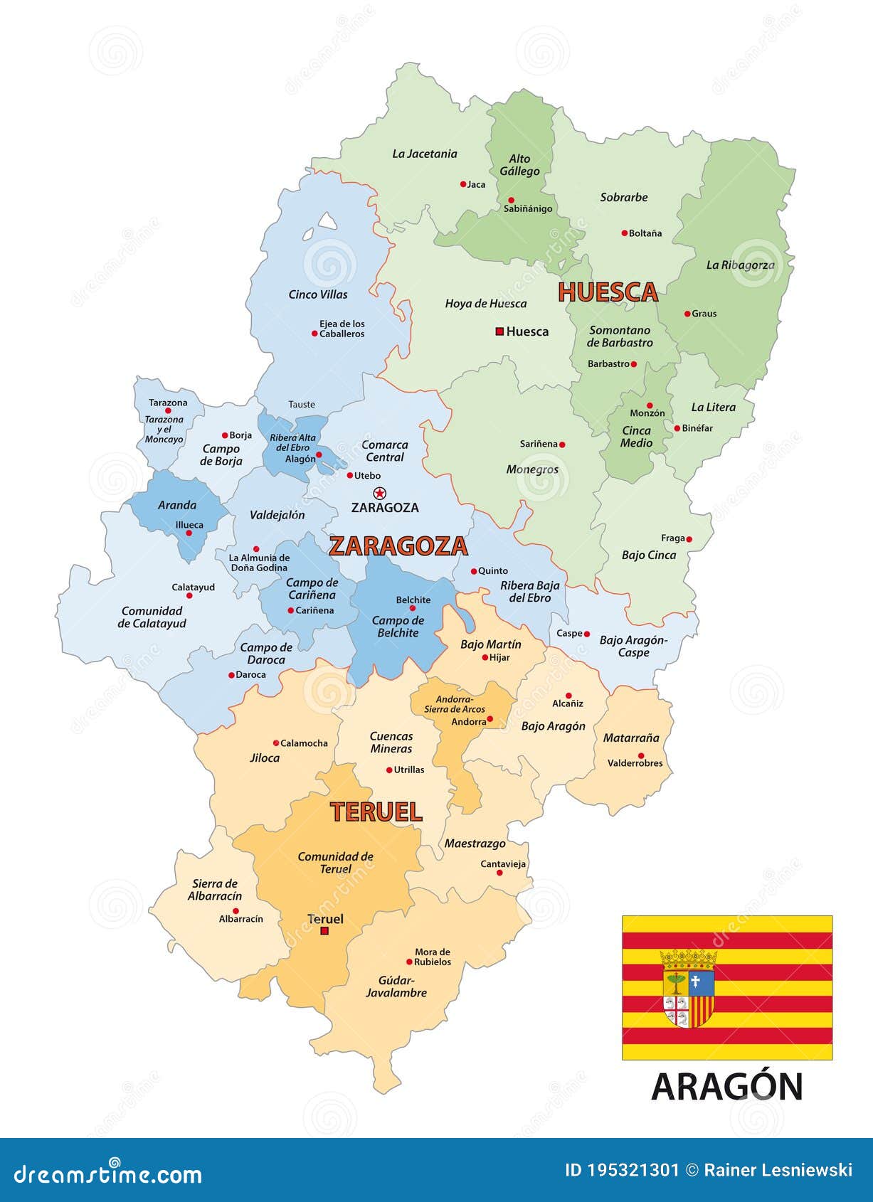 Administrative Vector Map of the Spanish Autonomous Region of Aragon ...