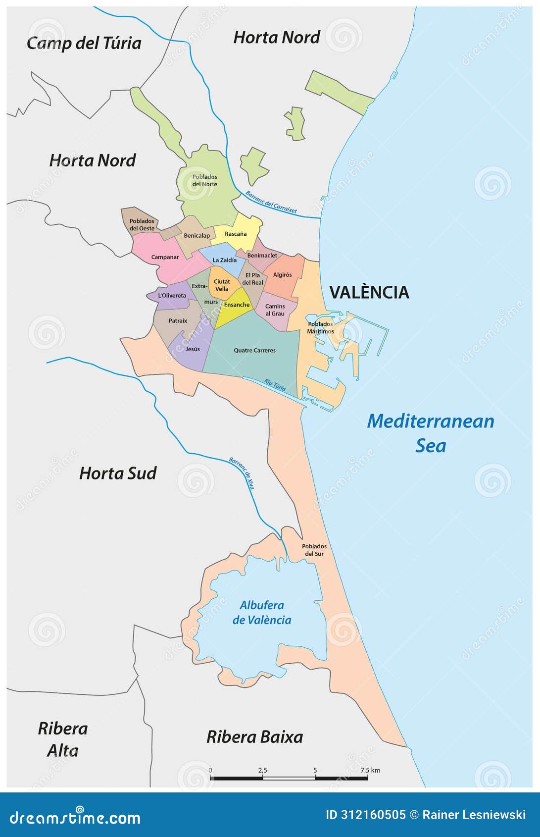 Administrative Vector Map of the Spanish City of Valencia Stock Vector ...