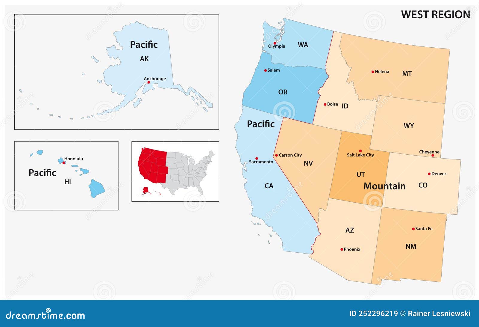 Administrative Vector Map of the US Census Region West Stock Vector ...