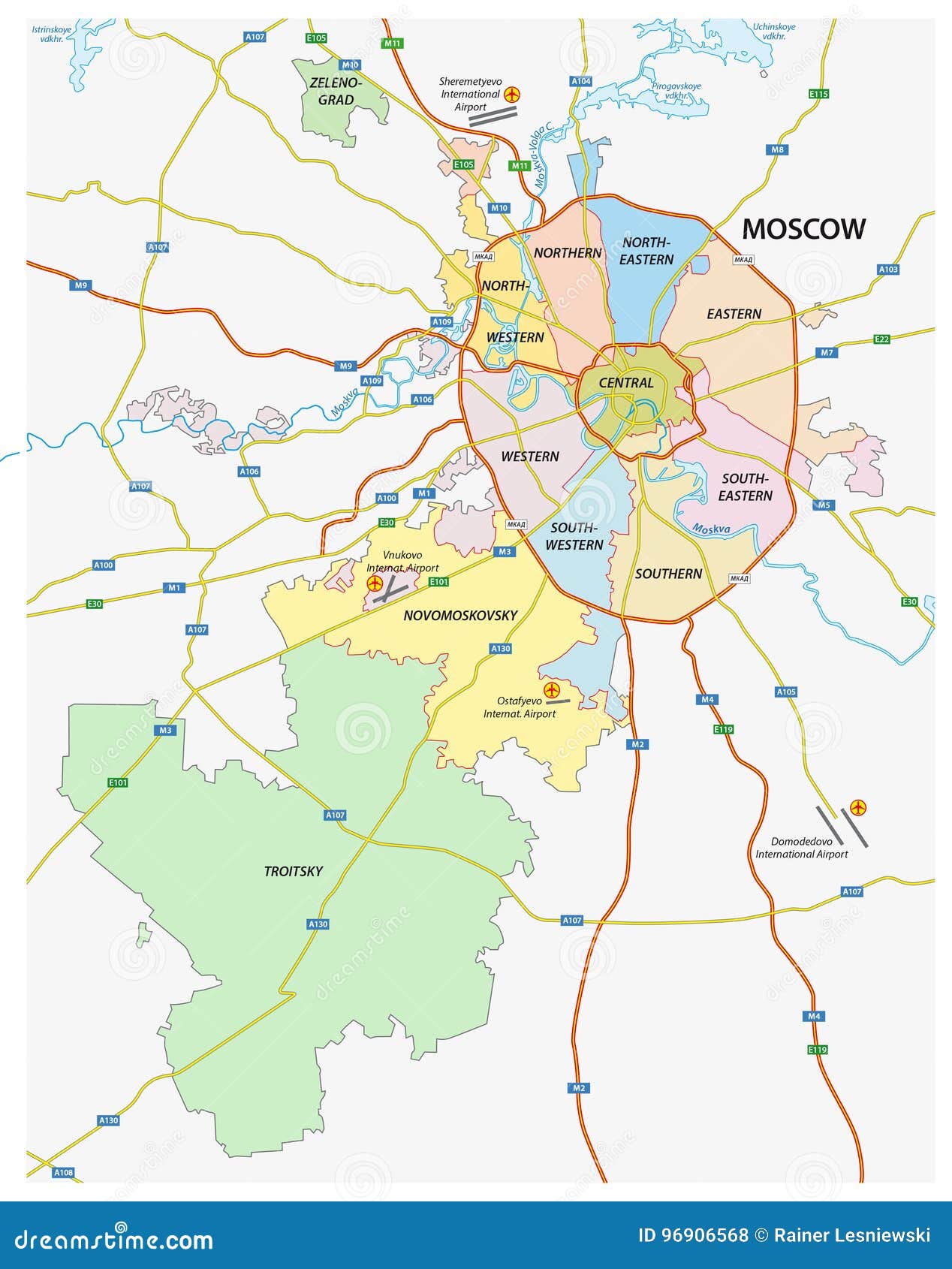 Administrativo E Político E Mapa De Estradas Da Capital Moscou Do Russo ...