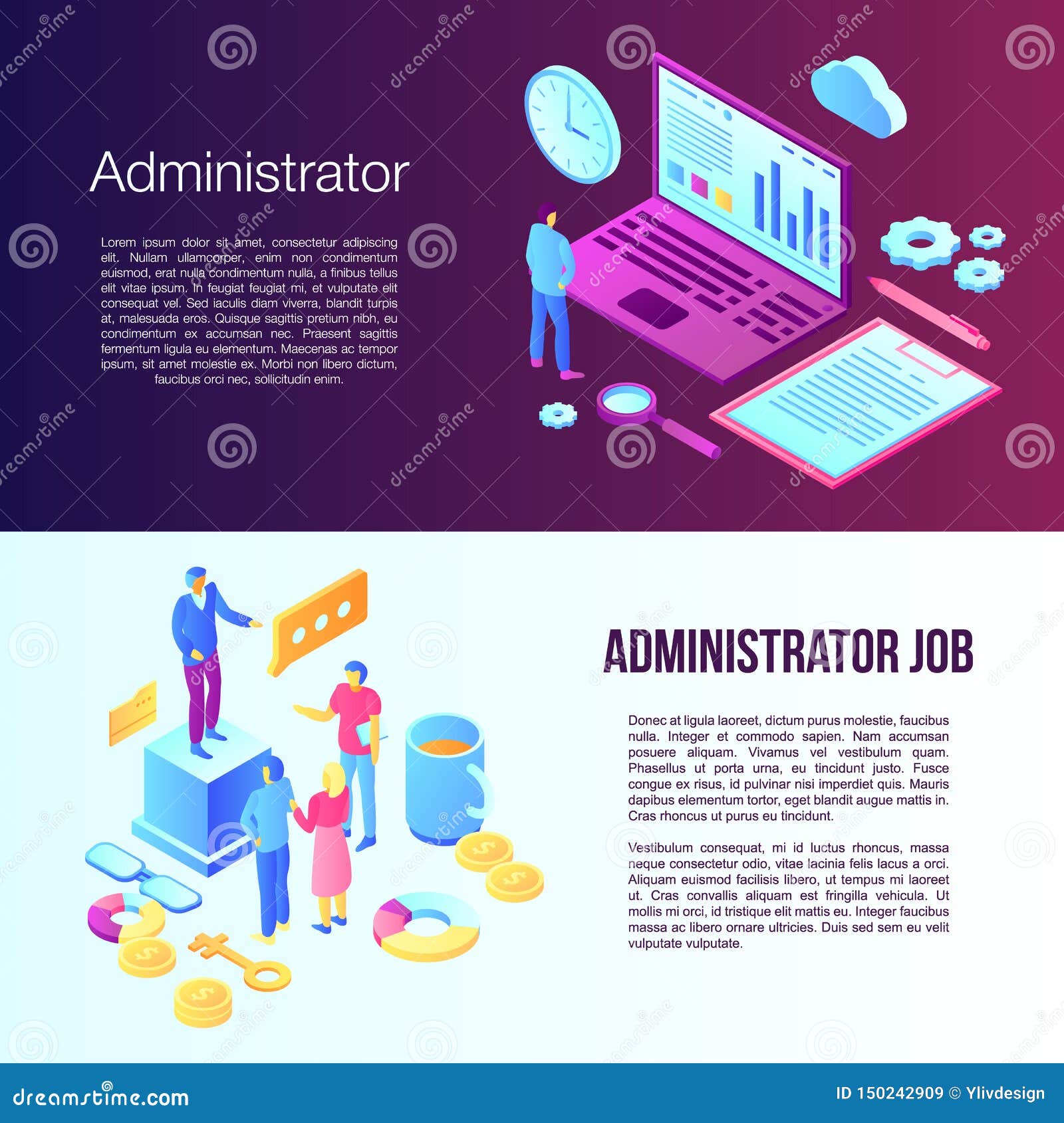 Administrator Banner Set, Isometric Style Stock Vector - Illustration ...