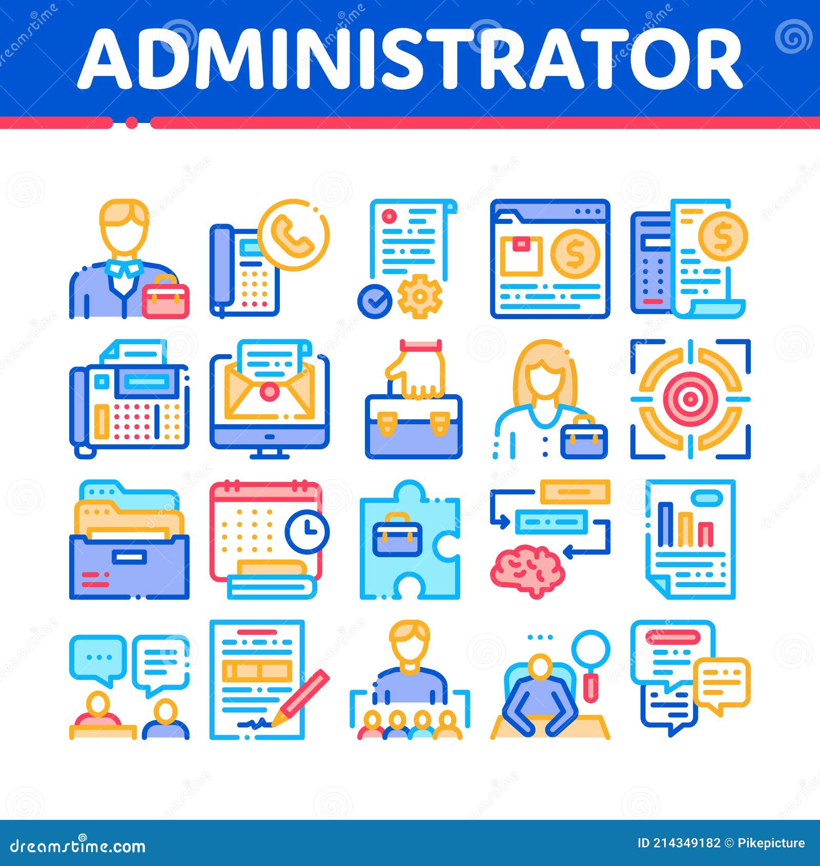 Administrator Business Collection Icons Set Vector Illustrations Stock ...