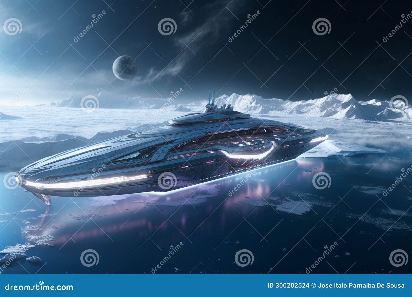 Admire the Futuristic Elegance of a Space Cruise Stock Illustration ...