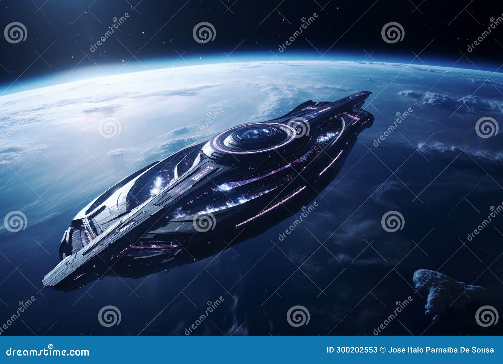 Admire the Futuristic Elegance of a Space Cruise Stock Illustration ...