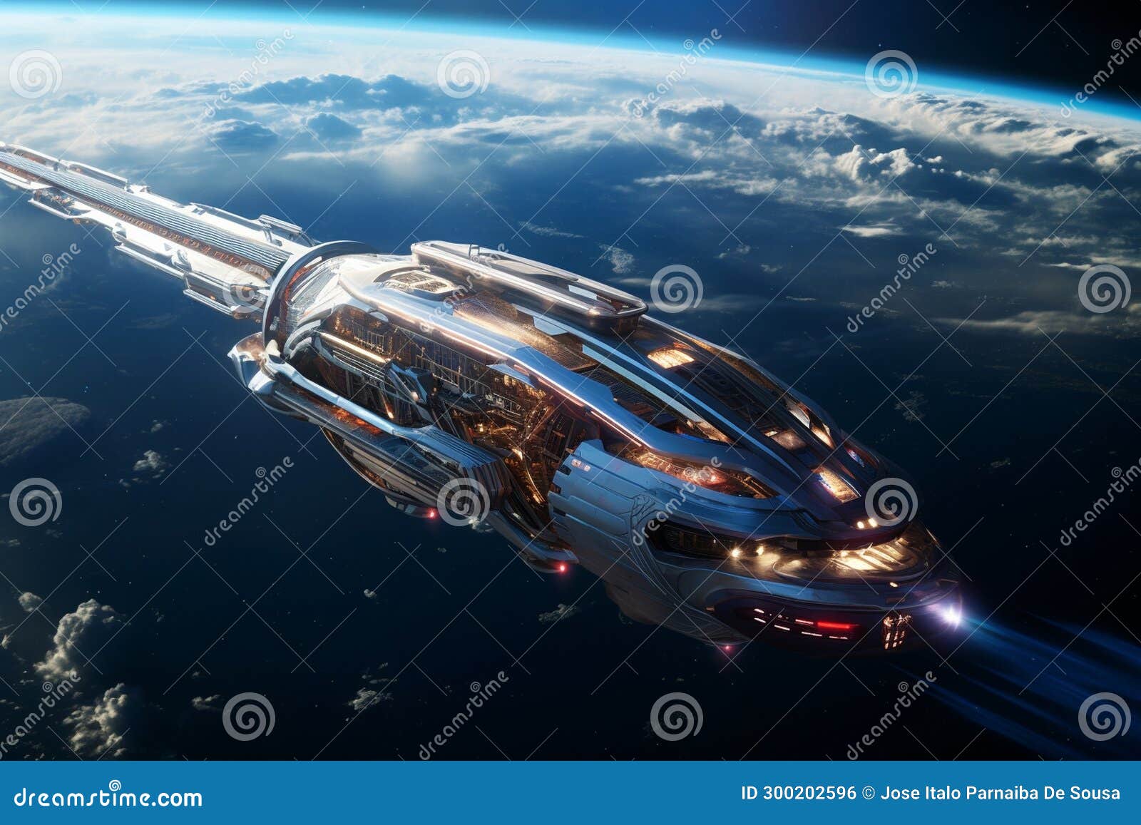 Admire the Futuristic Elegance of a Space Cruise Stock Illustration ...