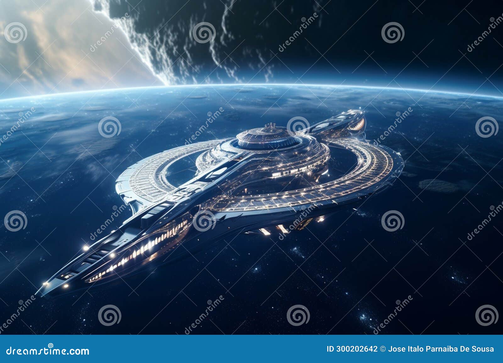 Admire the Futuristic Elegance of a Space Cruise Stock Illustration ...