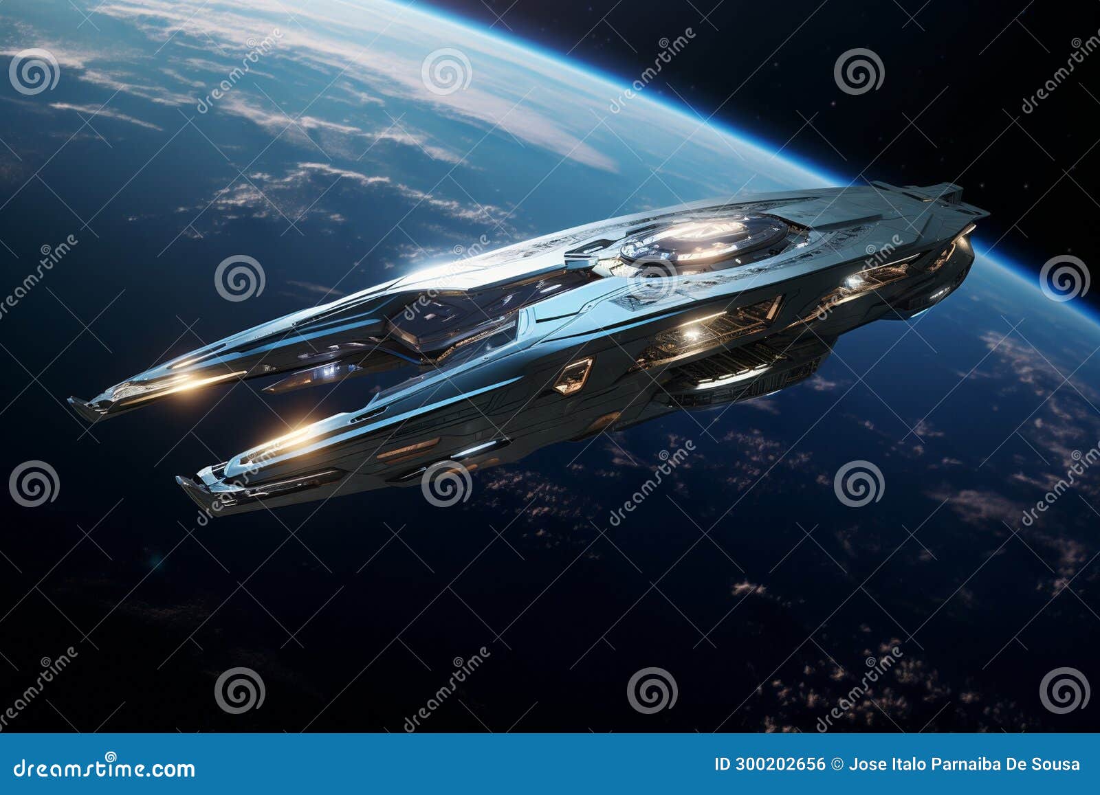 Admire the Futuristic Elegance of a Space Cruise Stock Illustration ...